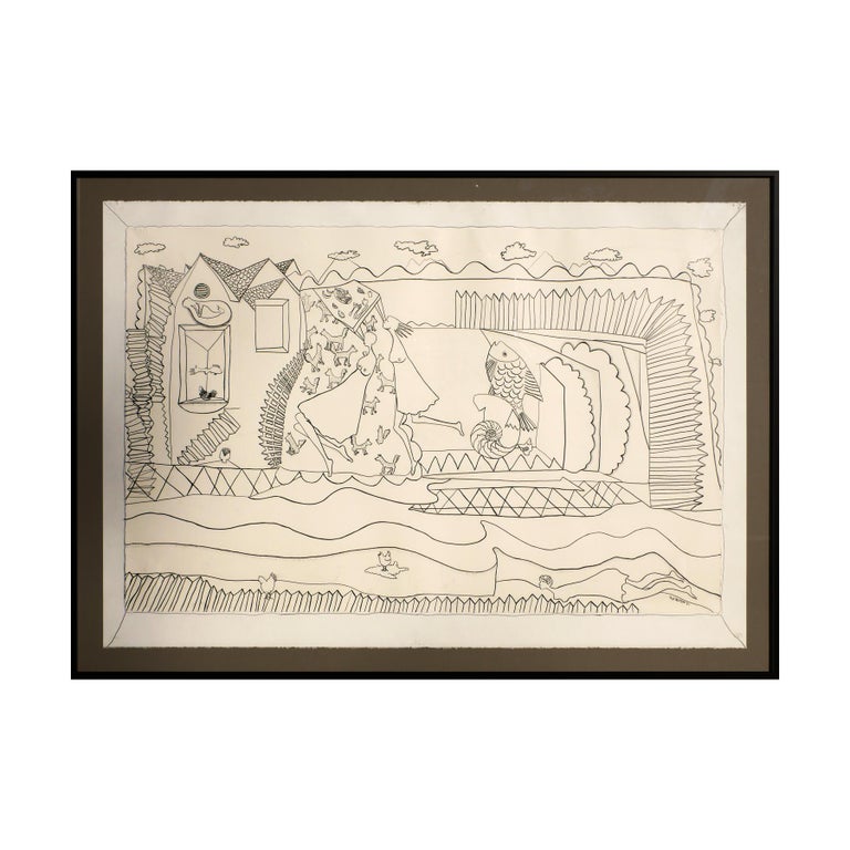 Floyd Newsum - Modern Surreal Abstract Pastoral Farm Landscape Drawing ...