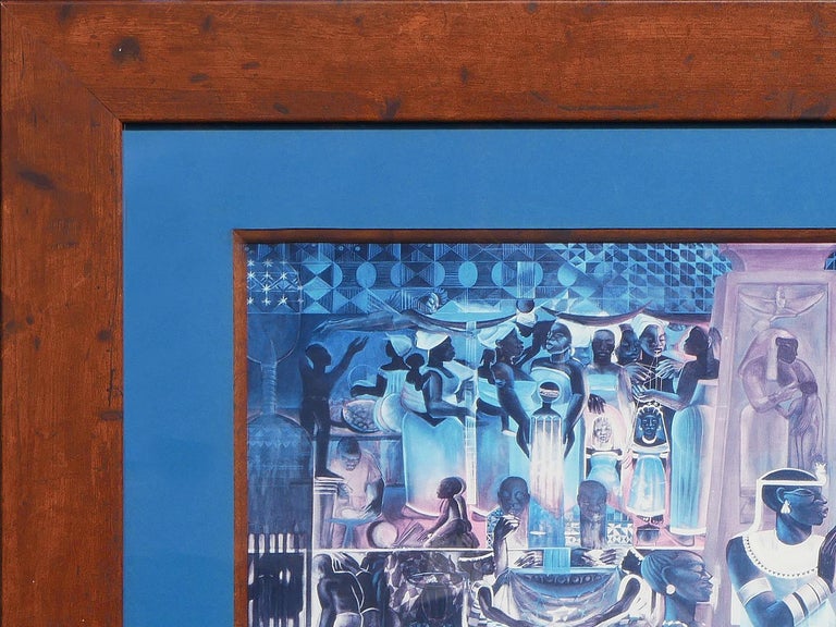 John Biggers - "Nubia" Blue-Toned Abstract Figurative Historical ...