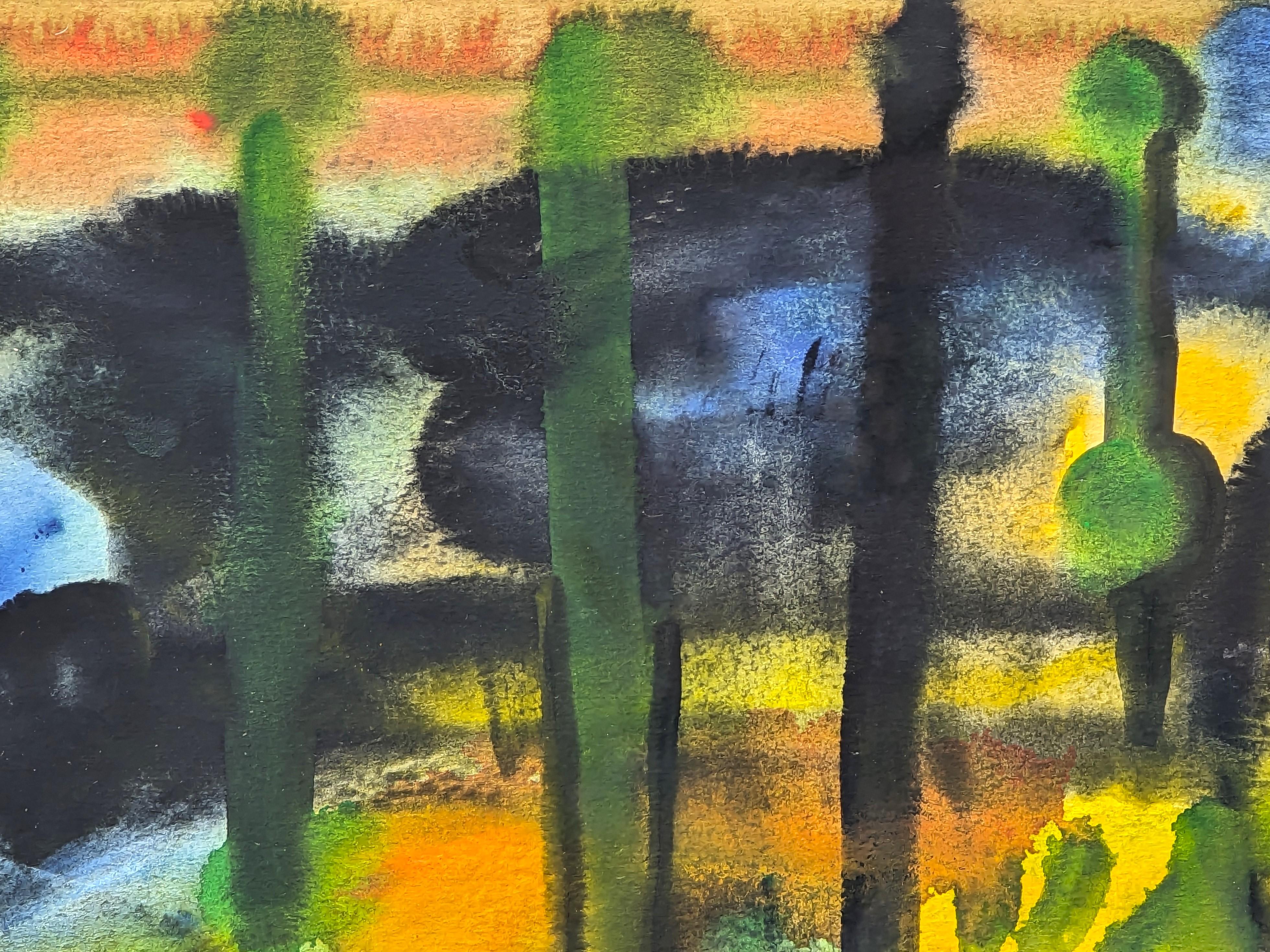 Dick Wray - Pintura abstracta moderna en acuarela con formas orgánicas ...