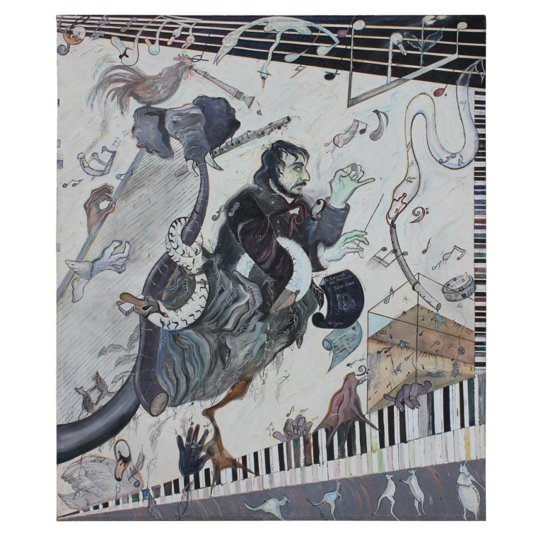 Linda Sutton - "Le Carnival des Animausc" Large Surrealist Black and ...