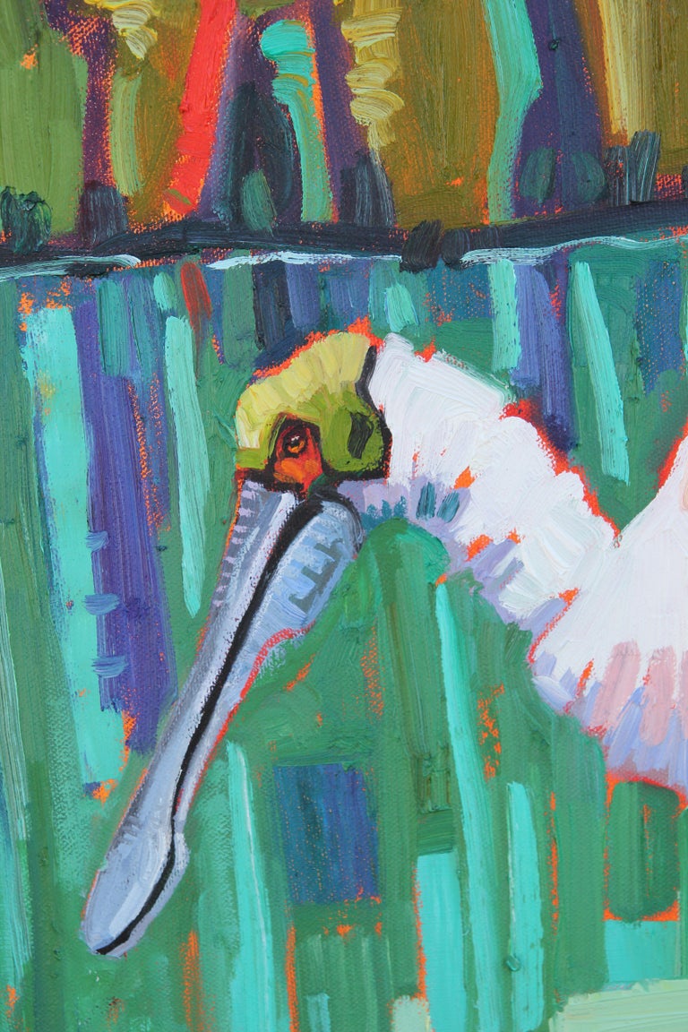 Rene Wiley - "Wading Rosette Spoonbill" Colorful Impressionist Style ...