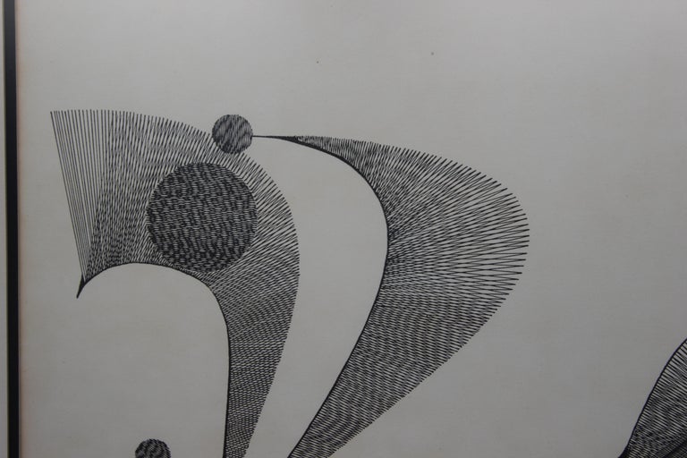 Aldemir Martins - Modern Geometric Ink Drawing of a Rooster at 1stDibs