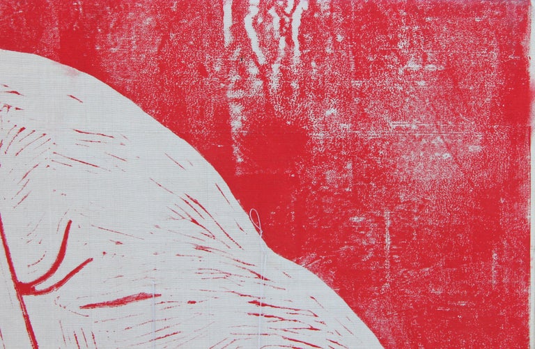 Rebecca Nall - Modern Abstract Red and White Figurative Mixed Media ...