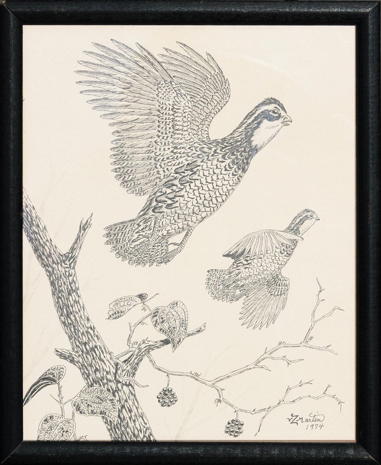 Unknown - Naturalistic Pen and Ink Drawing of a Pair of Quail Birds in ...