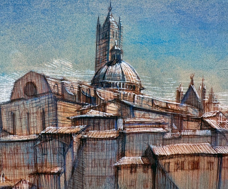 Christopher Ganz - View of Siena with the Duomo - Ink and Crayon ...