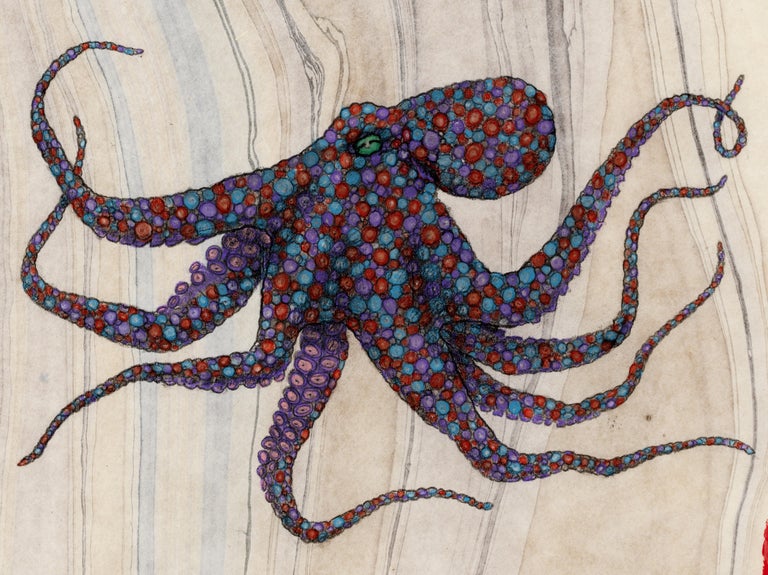 Jeff Conroy - Dippin' Dotopus - Gyotaku Style Sumi Ink Painting of a ...