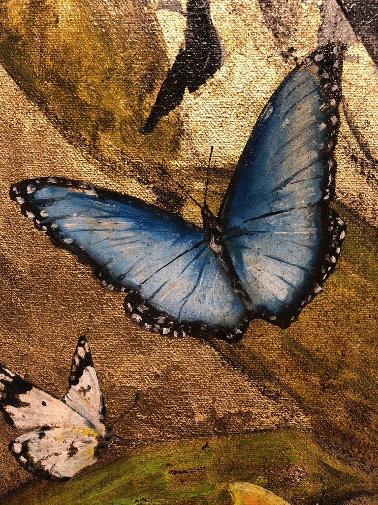 Felipe Alfaro - Gallo Dorado, Rooster with Butterflies on a Gold Leaf ...