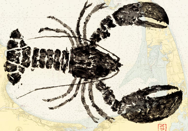 Jeff Conroy - Cape Cod Big Bug - Gyotaku Lobster Painting on Vintage ...