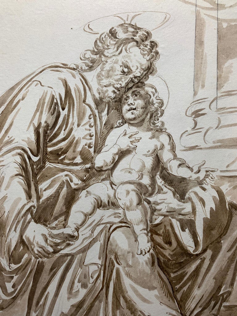 Unknown - Religious Figural Drawing with Pen and Ink Wash After il ...