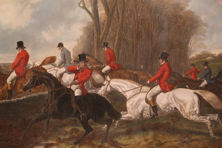 Unknown - Large 19th Century English Framed Watercolor Fox Hunt Scene ...