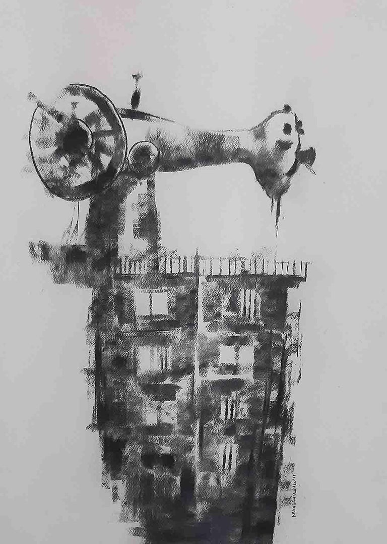 Debabrata Basu - Survival I, Sewing Machine, Charcoal on Fabriano Paper ...