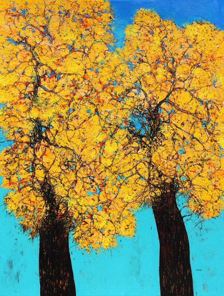 Bhaskar Rao Botcha - Tree of Life, Acrylic on canvas, Yellow, Blue by ...