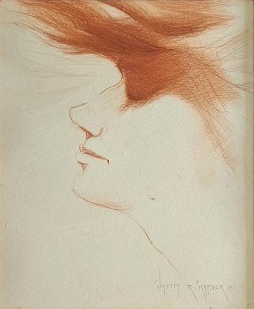 Wasim Kapoor - Untitled, Figurative, Conte on Paper, Brown by Indian ...