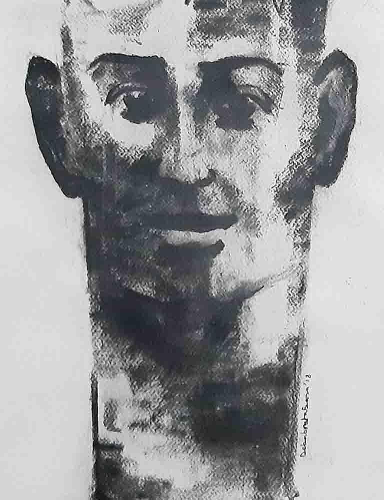 Debabrata Basu - Being one with Nature I, Charcoal on Paper Black and ...