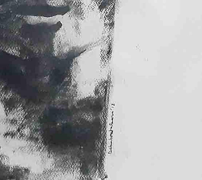 Debabrata Basu - Being one with Nature I, Charcoal on Paper Black and ...