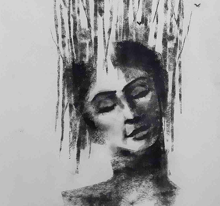 Debabrata Basu - Being one with Nature III, Environment Lover, Charcoal ...