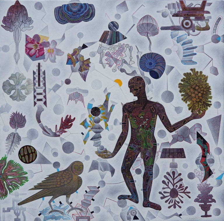 Joydip Sengupta - The Odds, Acrylic on canvas, Brown, Blue, Green ...