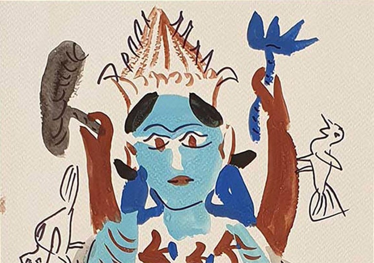 K.G. Subramanyan - Devi, Watercolour on Paper, Blue, Brown by Modern ...