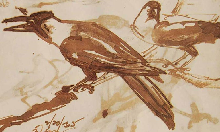 Dipen Bose - Crows Series, Watercolour on paper, Rare Art by Indian ...
