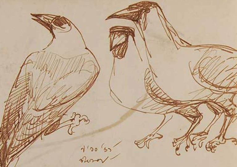 Dipen Bose - Crows Series, Watercolour on paper, Rare Art by Indian ...