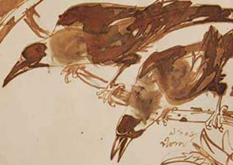 Dipen Bose - Crows Series, Watercolour on paper, Rare Art by Indian ...
