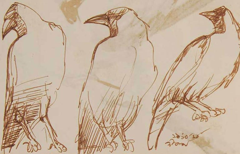 Dipen Bose - Crows Series, Watercolour on paper, Rare Art by Indian ...