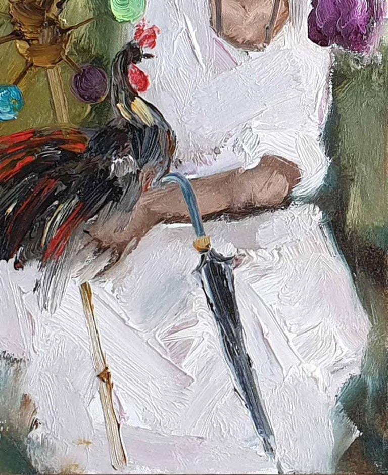 JMS Mani - Badami People, Oil on Canvas, White Purple Green Color "In ...