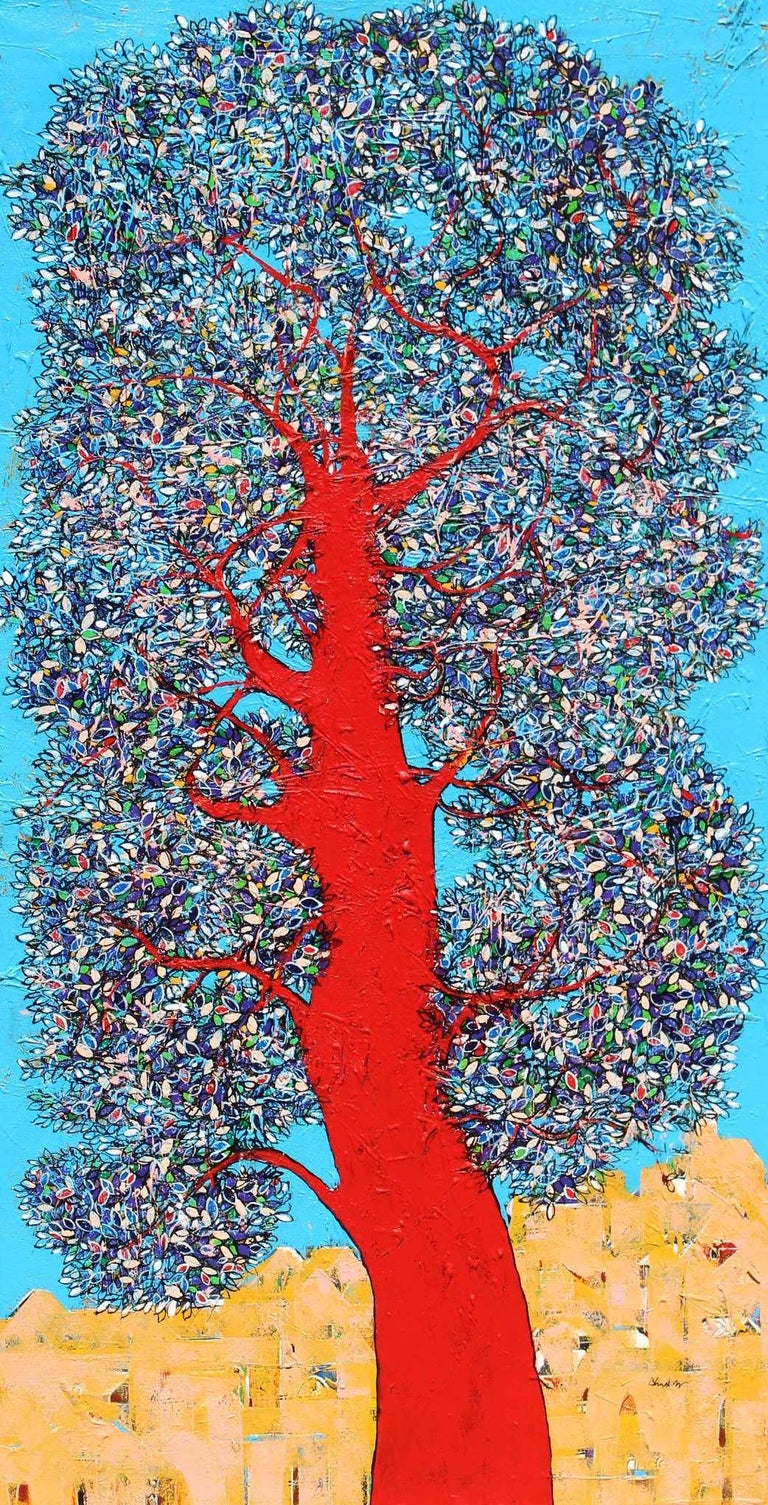 Bhaskar Rao Botcha - Tree of Life, Acrylic on canvas, Red, Blue by ...