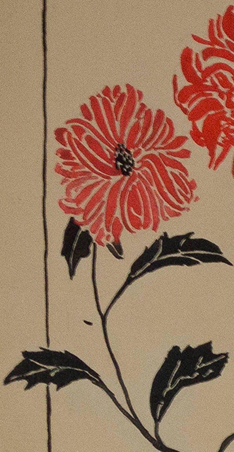 Sylvia Spicuzza - "Red Blossoms, Black Leaves," Gouache on Paper signed ...