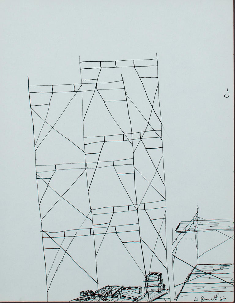 David Barnett - "Scaffolding," Original Pen and Ink Drawing signed by ...