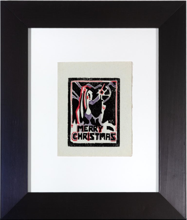 Sylvia Spicuzza - 'Merry Christmas' original color woodcut on paper ...
