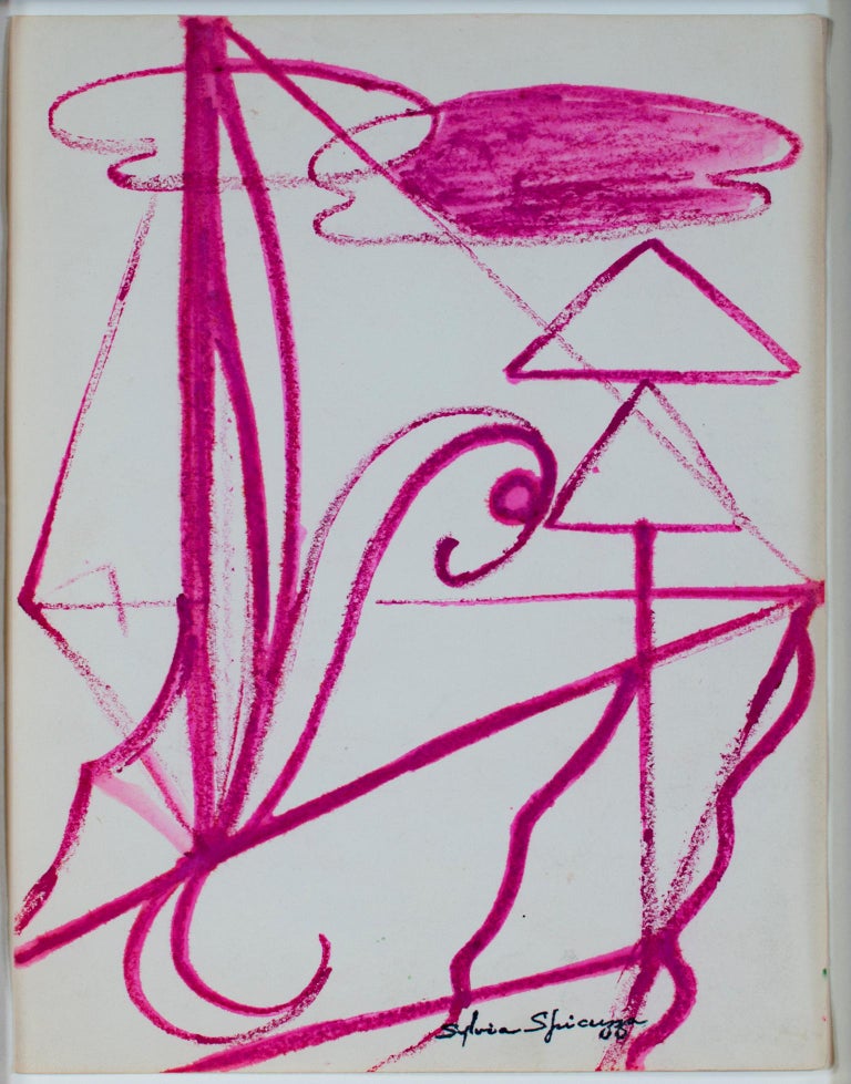Sylvia Spicuzza - "Abstract With Clouds," Original Pink Ink signed by ...