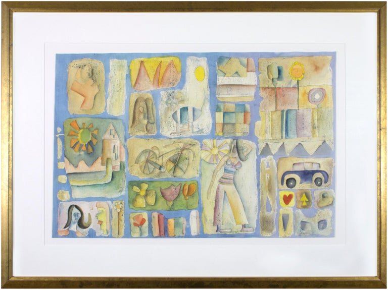 Joseph Rozman - 'Girl with Sun, Bicycle and Car' original watercolor signed by Joseph Rozman For ...