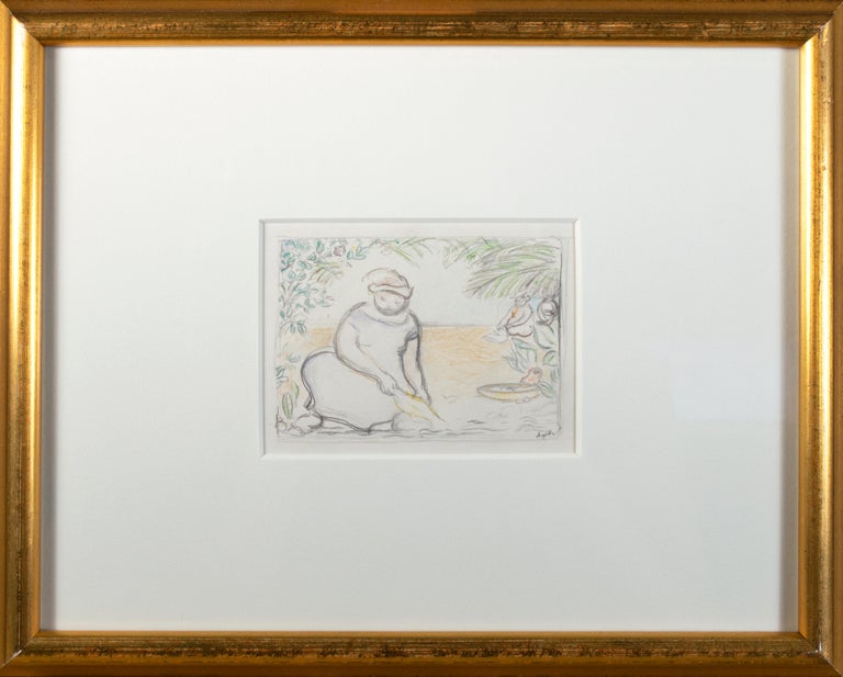 Angelika Thusius – „Original-Farbstiftzeichnung „Woman By The River“ von Angelika Thusius ...