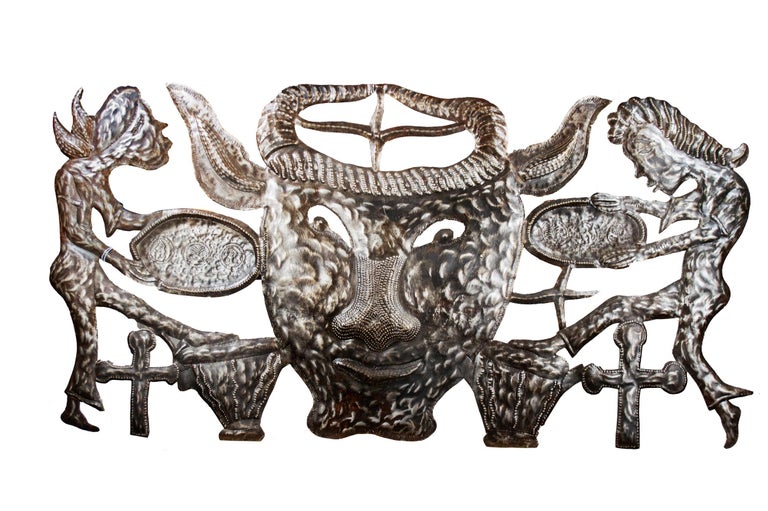 Jean Carlo Brutus - 'Bossou (Horned Bull)' original steel drum relief ...