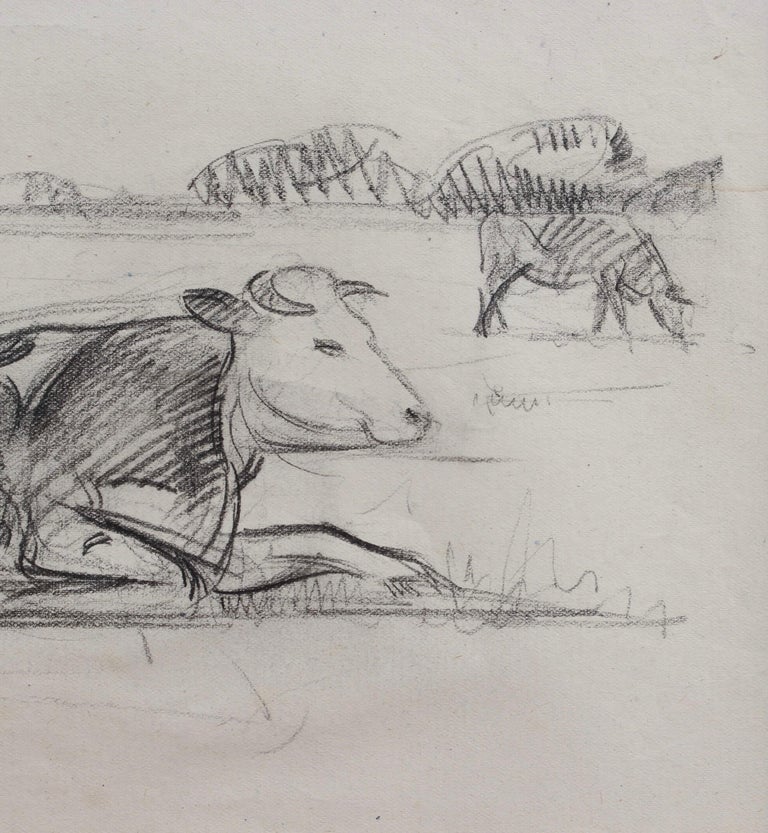 Guillaume Dulac - Portrait of a Bull in a Field For Sale at 1stDibs