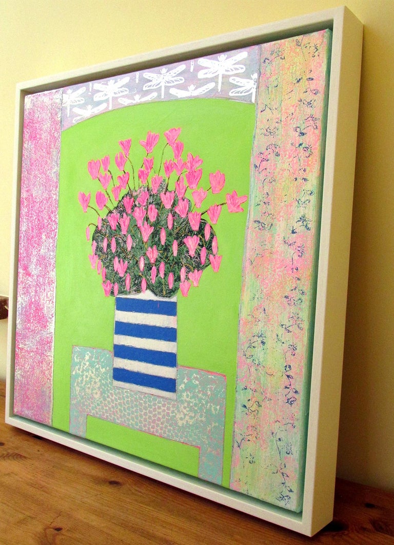 Amy Christie - Amy Christie, Pink Cyclamens on Lime Green, Original ...