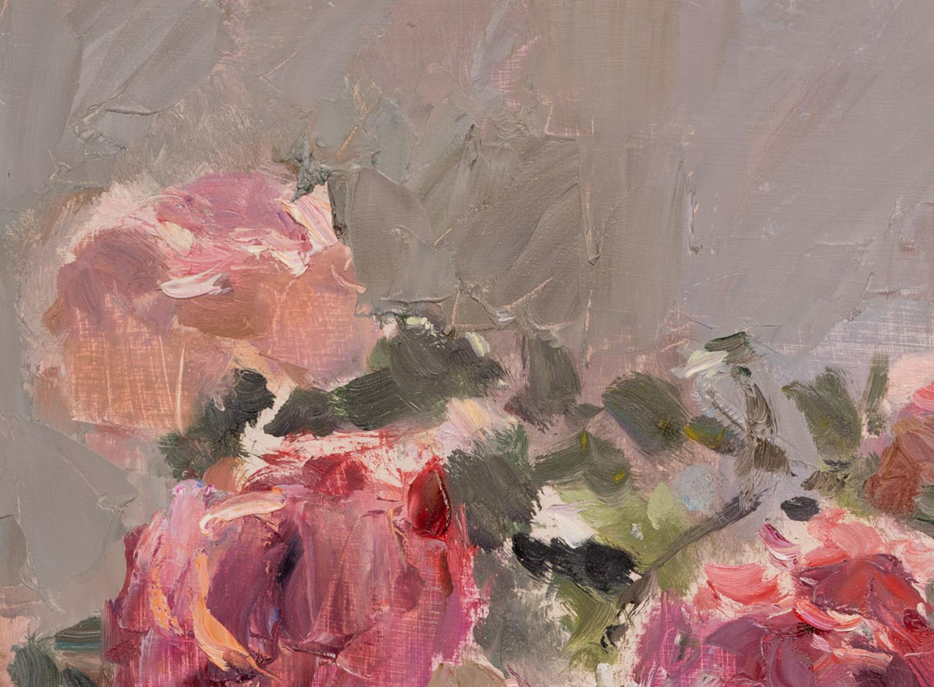 Lynne Cartlidge - Roses in a glass jug 2, an original still life oil ...