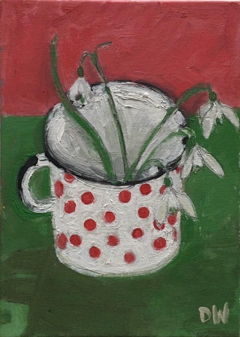 Deborah Windsor - Deborah Windsor, Snowdrops In a Spotty Enamel Mug ...