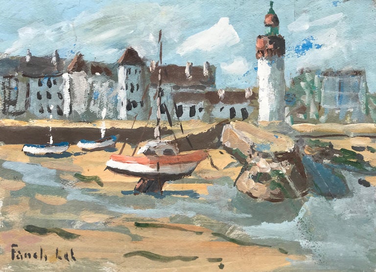 Fanch Lel - Port-Haliguen by Fanch Lel, Small French Seaside Gouache ...