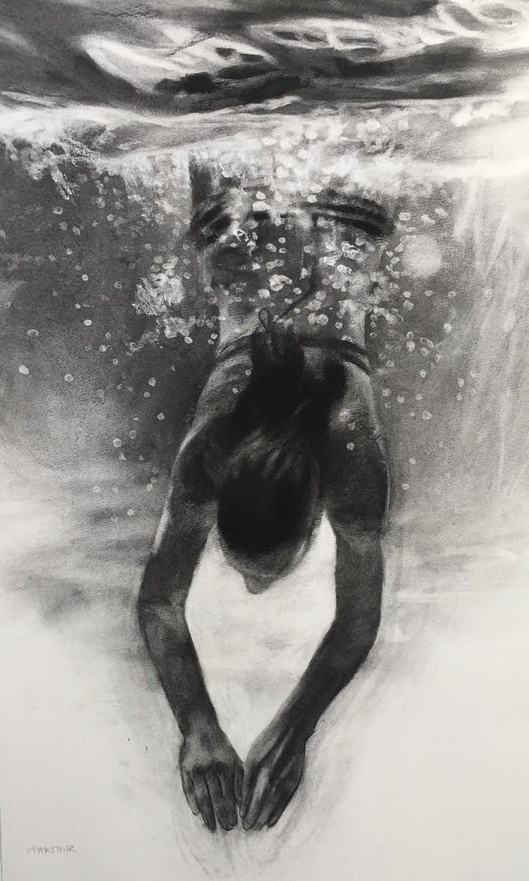 Patsy McArthur - Transition by Patsy McArthur, dynamic charcoal drawing of underwater diver at ...