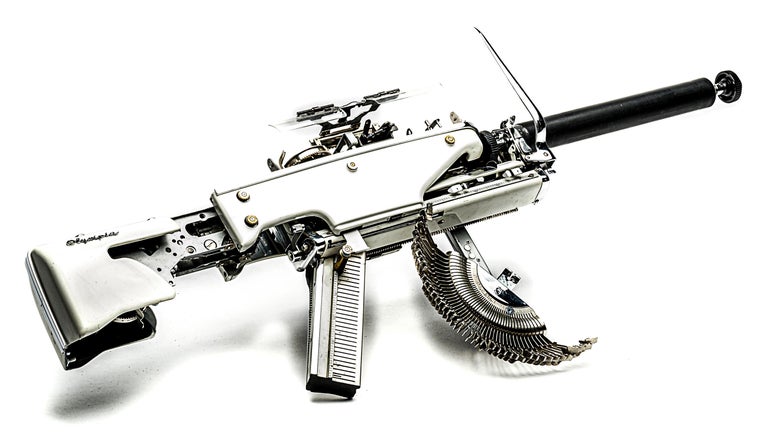 Éric Nado - Olympia White, Vintage Typewriter Machine Gun, conceptual ...