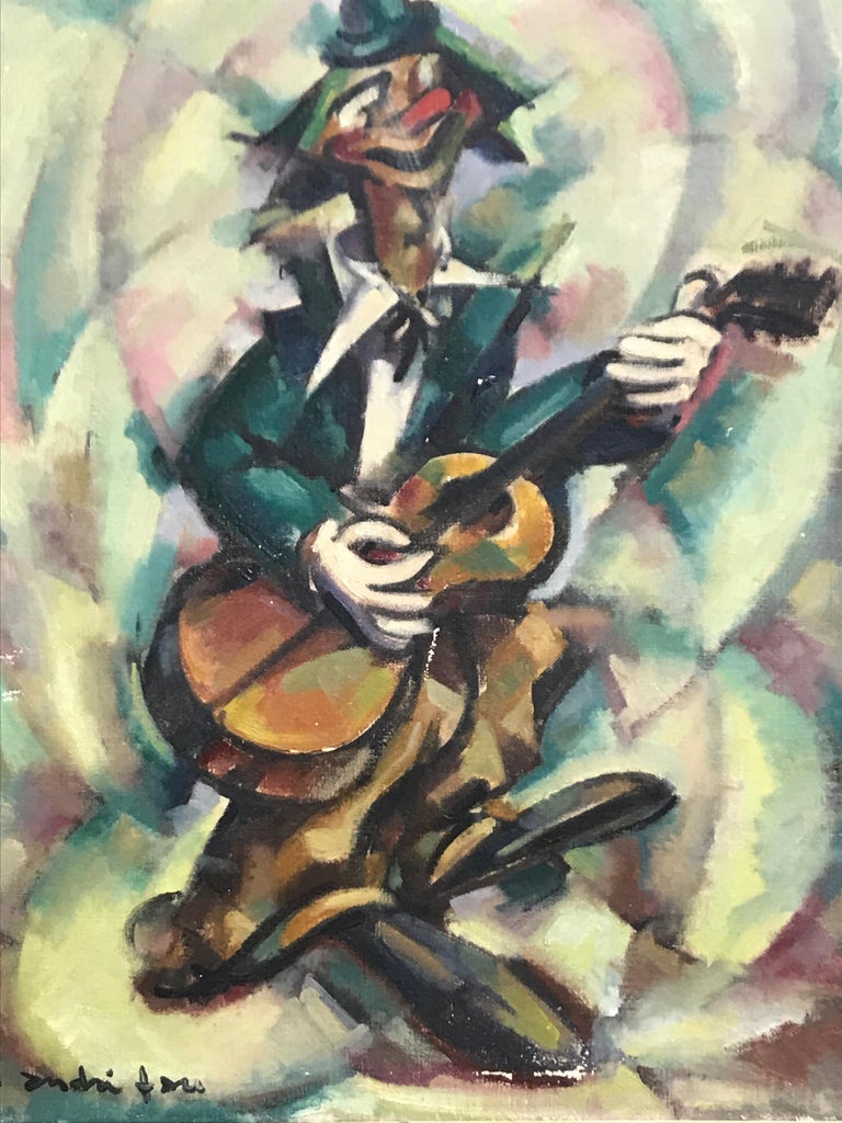André FAU - Oil on canvas by André FAU "Le clown musicien 1948" For ...