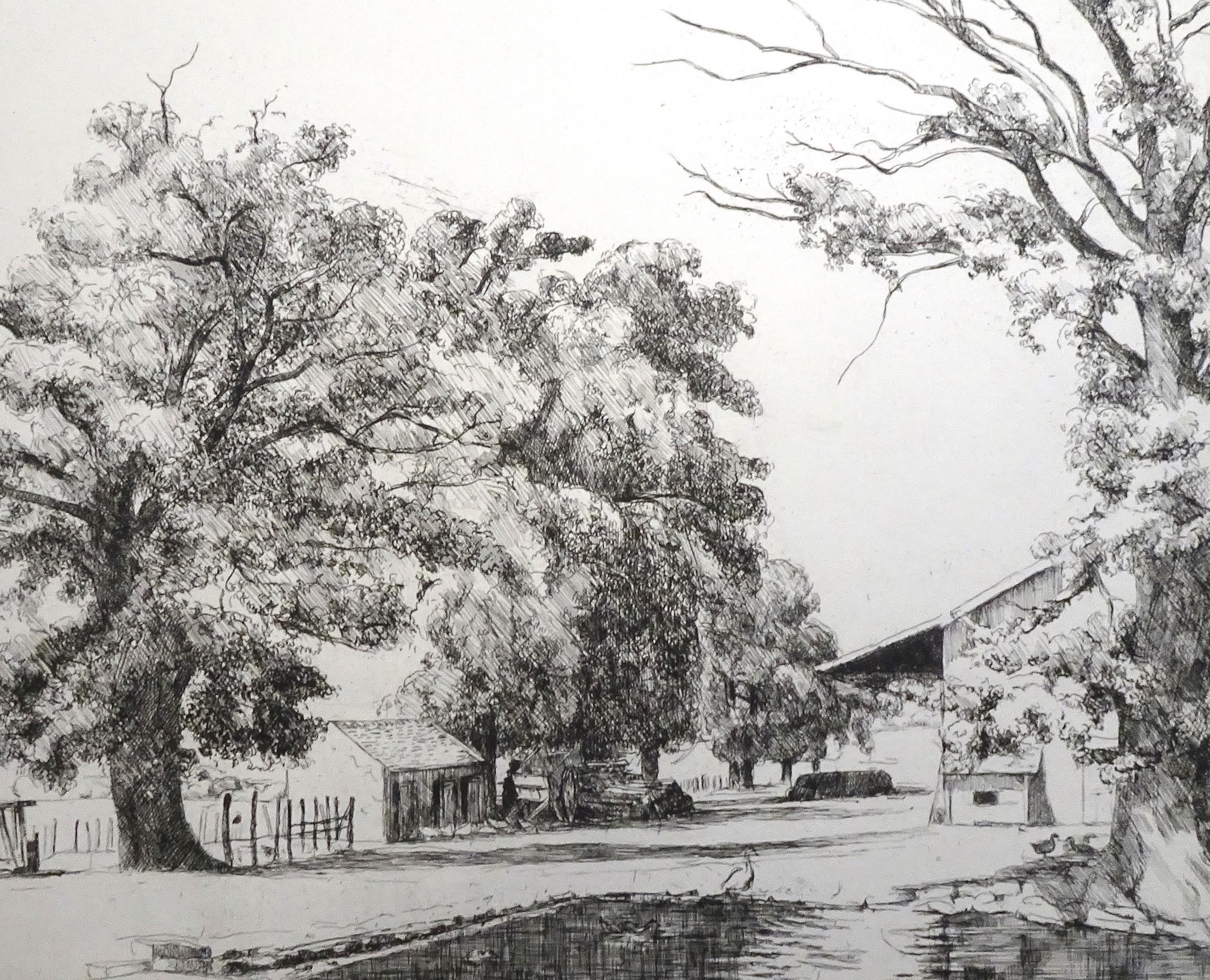 Eugene Corneau - French Village - Original Etching and Drypoint by ...