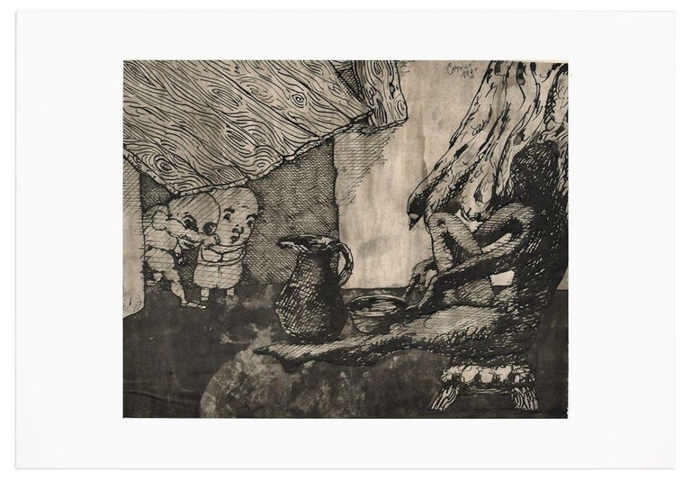 Jorge Castillo - Surrealist Composition - Original China Ink Drawing by ...