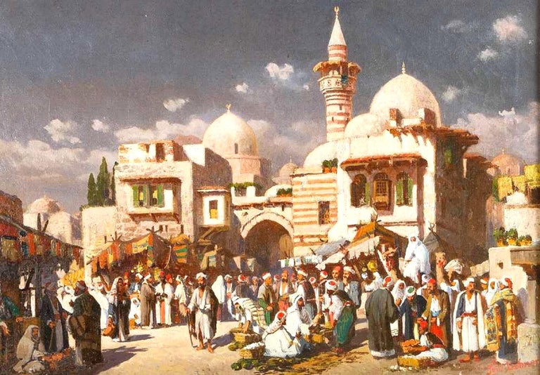 Fritz Lehner - Mosque with Bazaar - Original oil on Canvas by F. Lehner ...