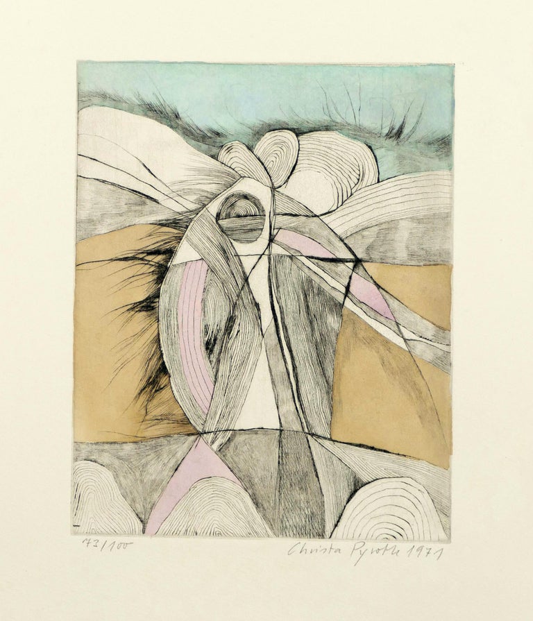 Christa Pyroth - Abstract Landscape - Etching Hand-Watercolored - 1971 ...