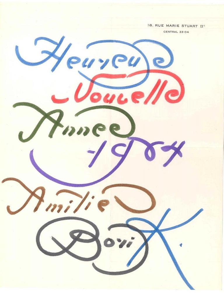 Boris Kochno - Letter of Greetings with Original Drawings - 1964 For ...
