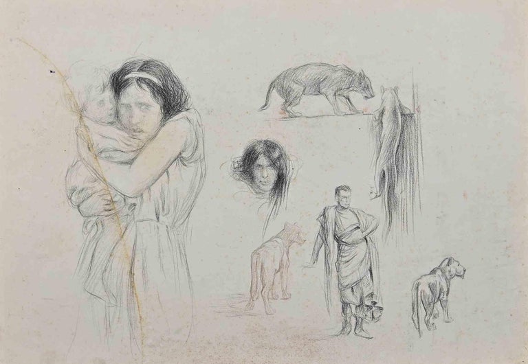 Harold Putman - Woman with Child and Animals - Drawing by Harold Putman - 19th Century For Sale ...
