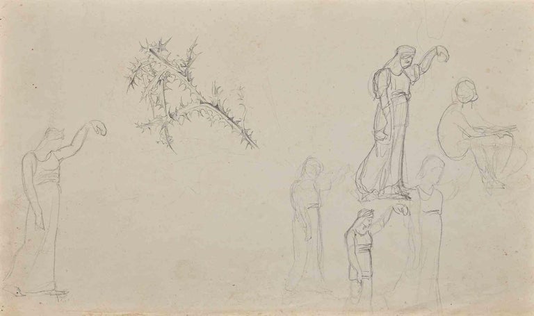 Giovanni (Nino) Costa - Study for Woman Figure - Original Drawing by ...